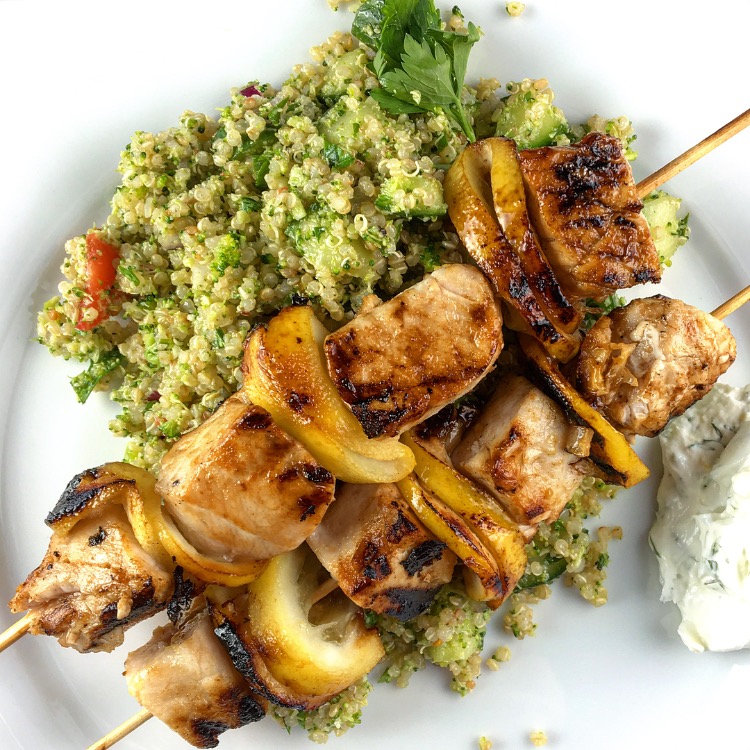 Lemon Swordfish Kabobs with Dill Yogurt | Roxana's Kitchen