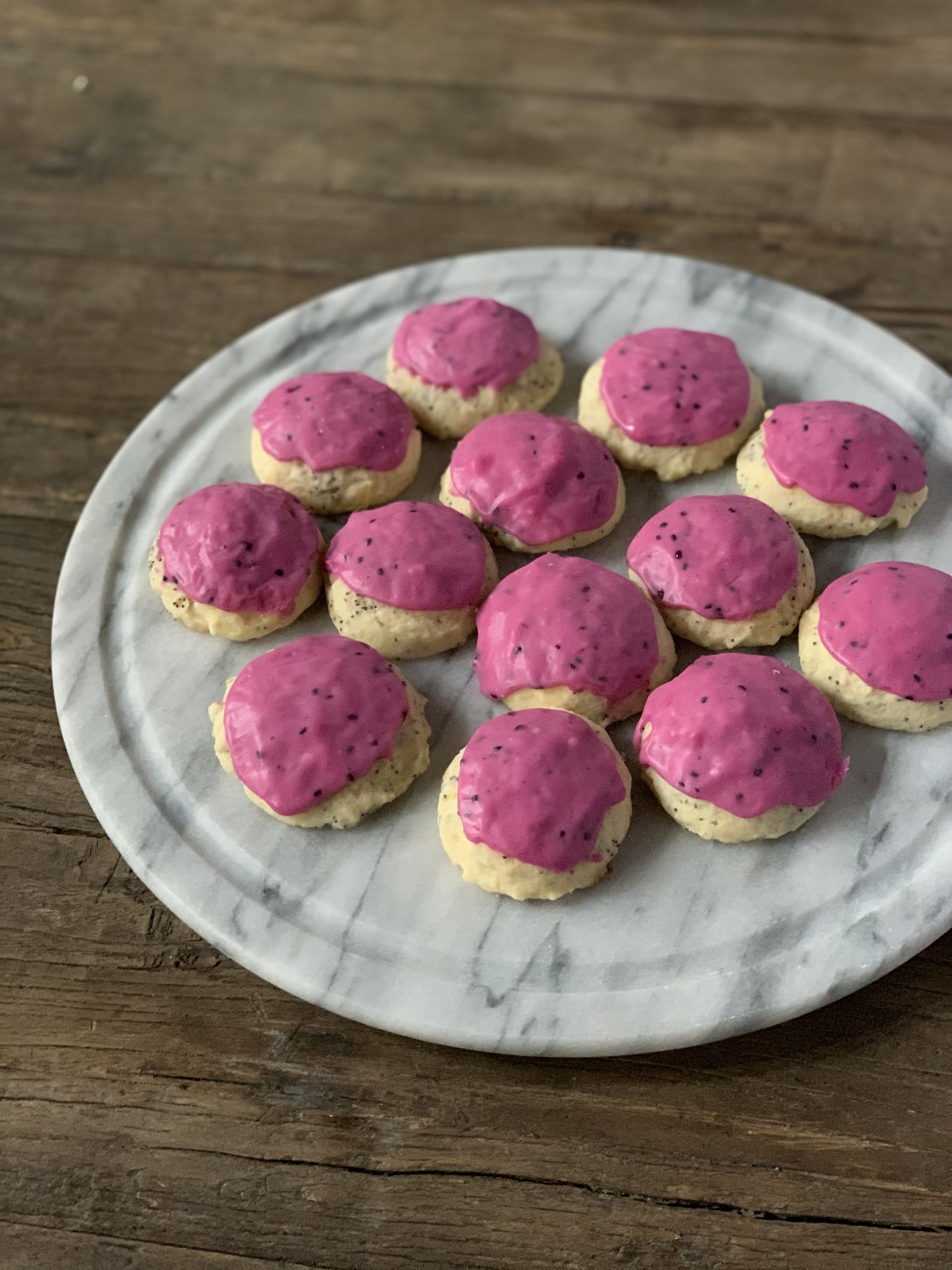 Lemon Poppy Seed Cookies with Dragon Fruit Glaze | Roxana's Kitchen